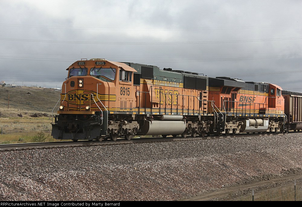 BNSF 8915 and 6143 With Coal at Americas Road, East of Gillette